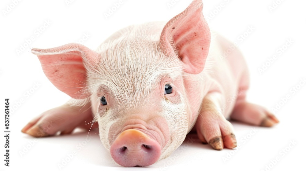 Pig White Background. Baby Pig Portrait in Cheerful Farm Animal ...