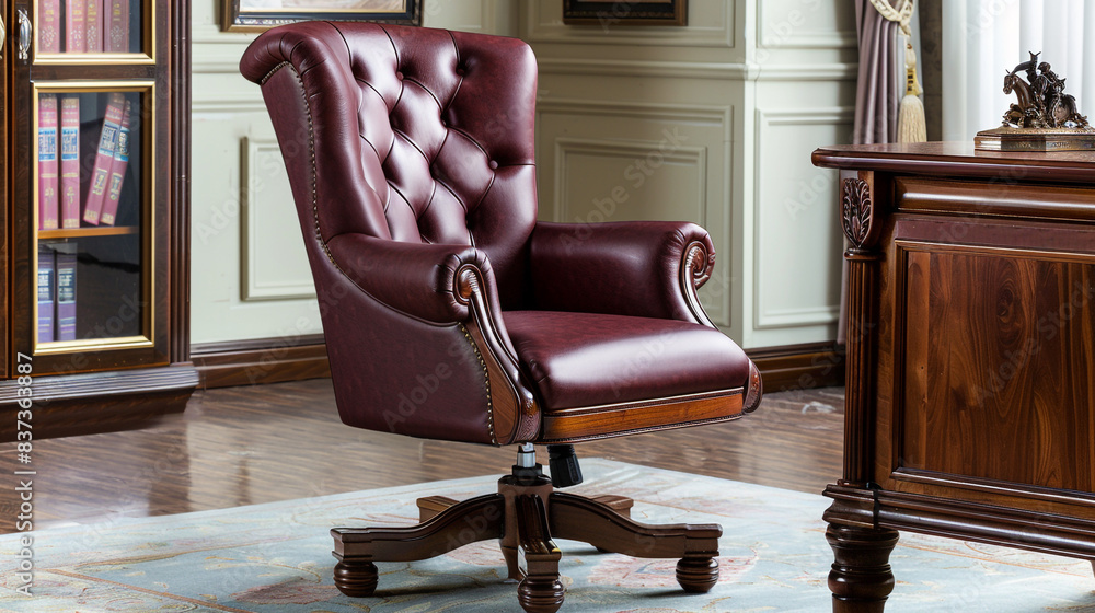 Executive revolving chair in classic mahogany leather, featuring plush ...