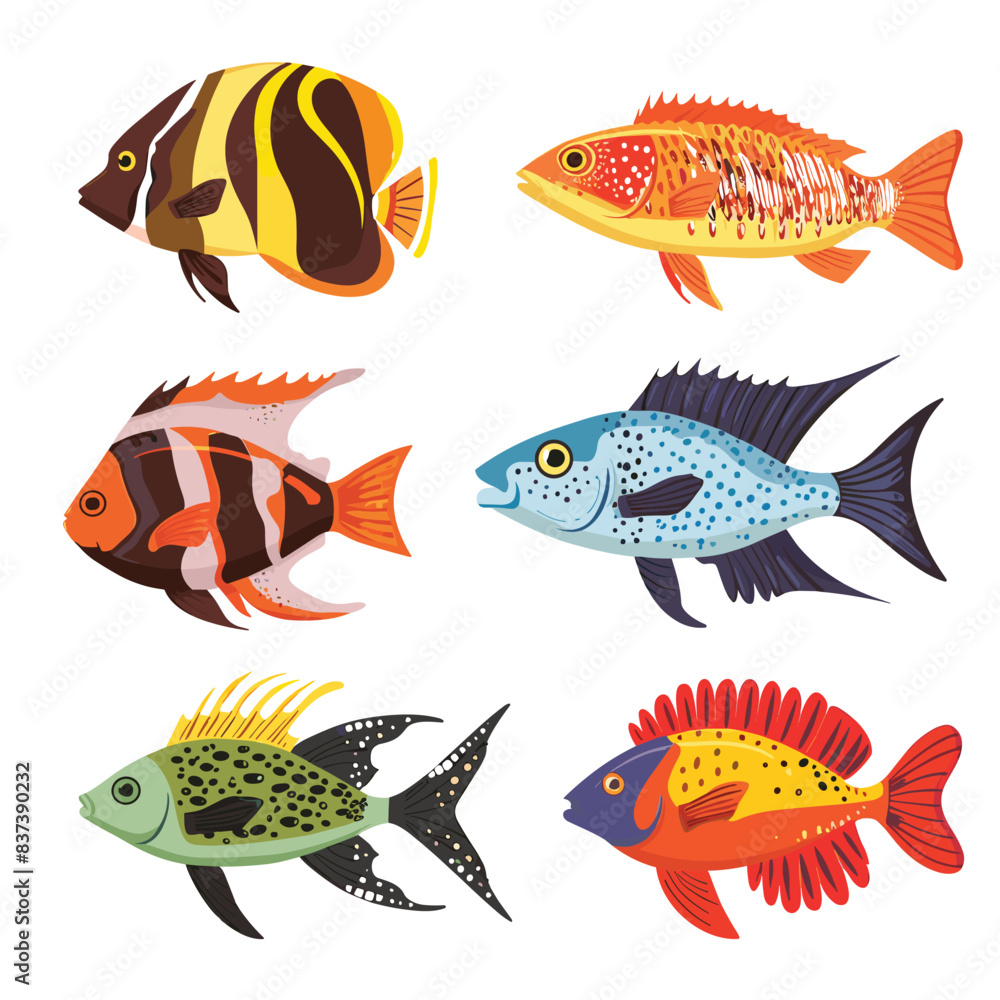 Colorful tropical fish illustrations showcasing different species ...