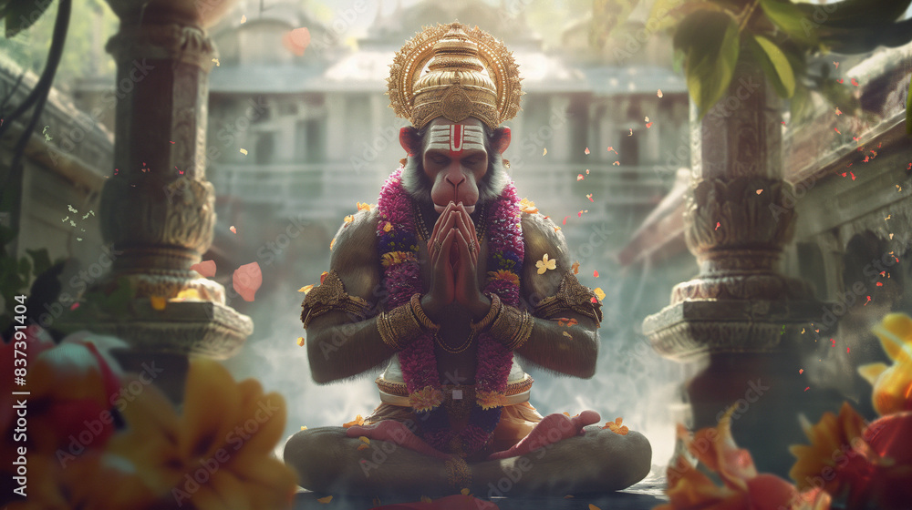 Lord Hanuman praying in complete devotion towards Shree Ram Stock ...