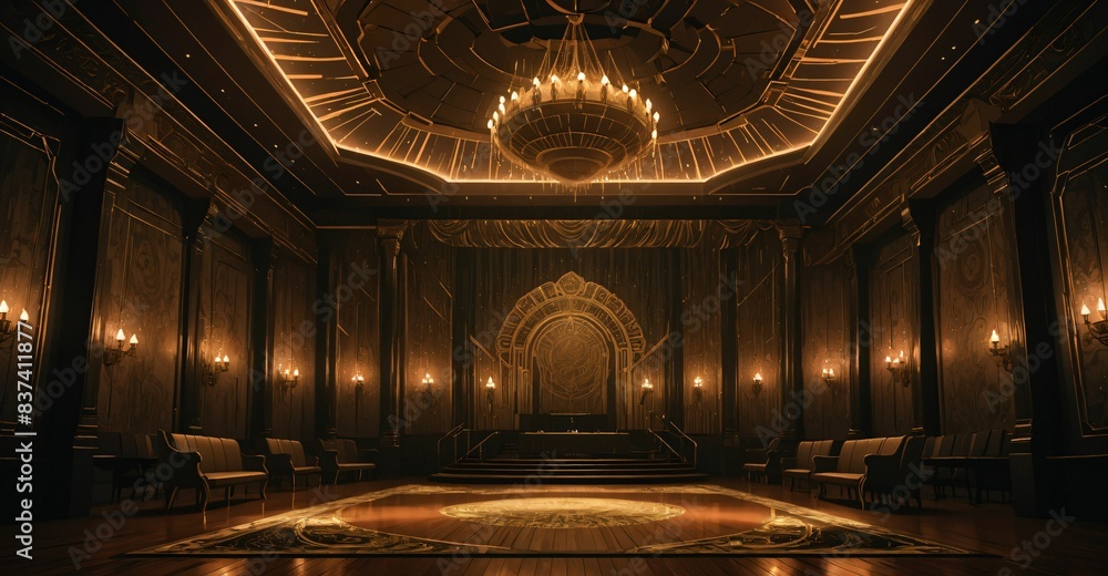 cyberpunk palace ballroom theatre hall. futuristic abandoned sci-fi ...