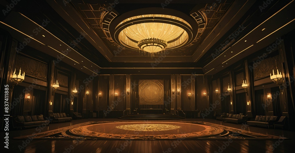 cyberpunk palace ballroom theatre hall. futuristic abandoned sci-fi ...