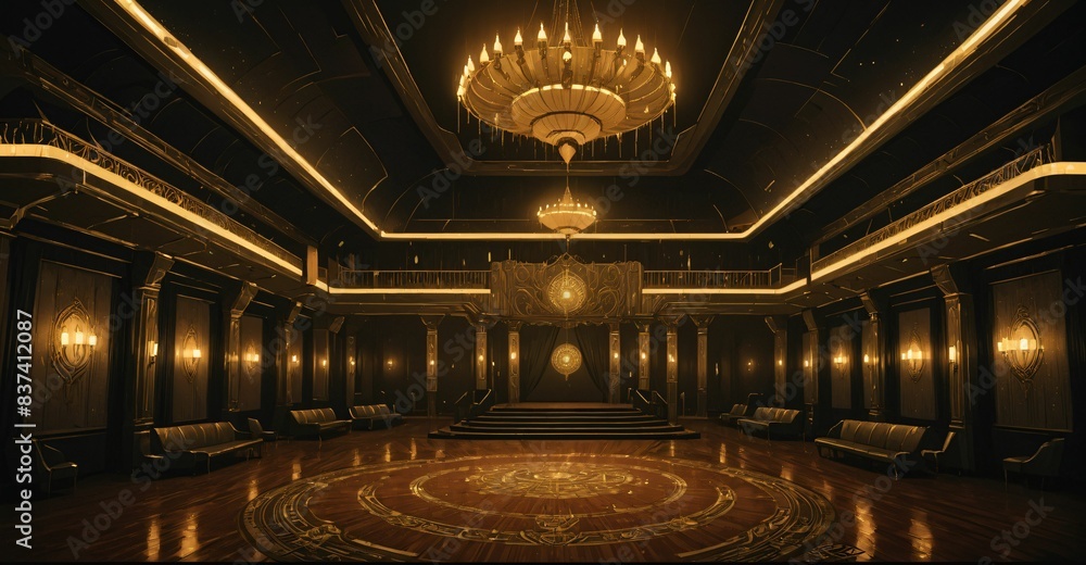 cyberpunk palace ballroom theatre hall. futuristic abandoned sci-fi ...