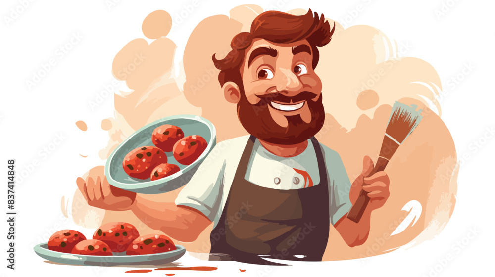 Meatball cartoon as a painter 2d flat cartoon vacto Stock Vector ...