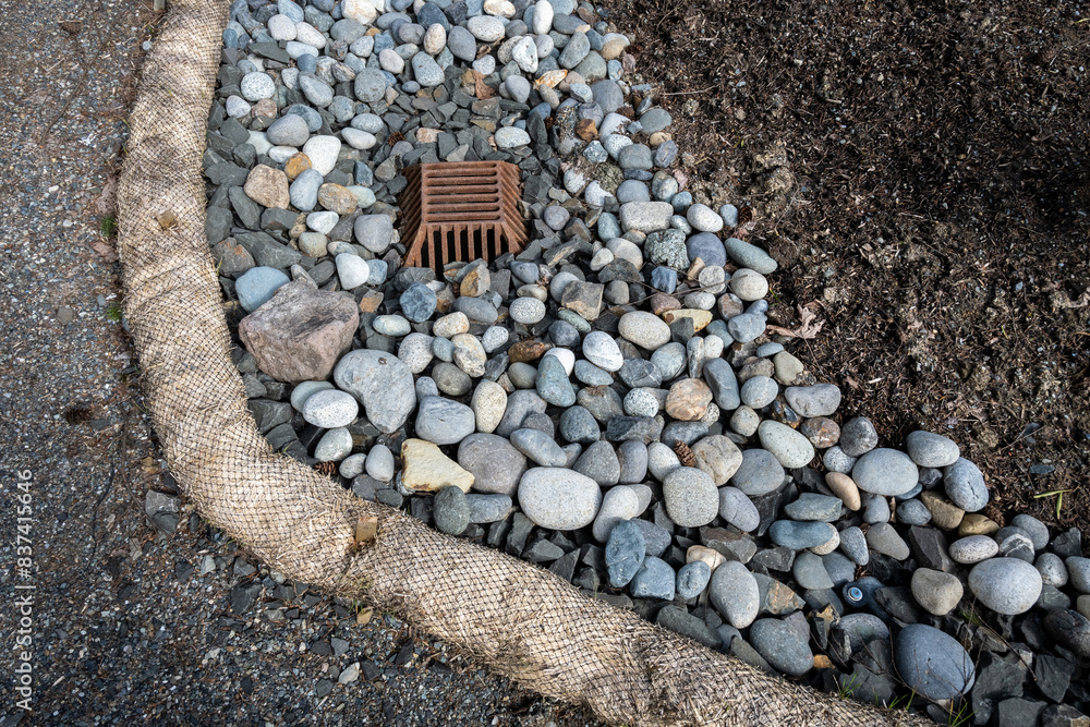 New installation of storm water flood management, iron grate storm ...