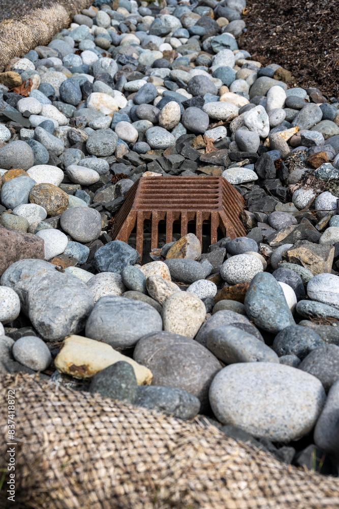 New installation of storm water flood management, iron grate storm ...