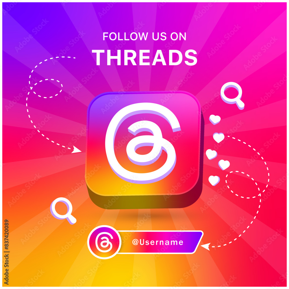 Follow us on threads. 3d instagram threads logo social media icon. 3d ...