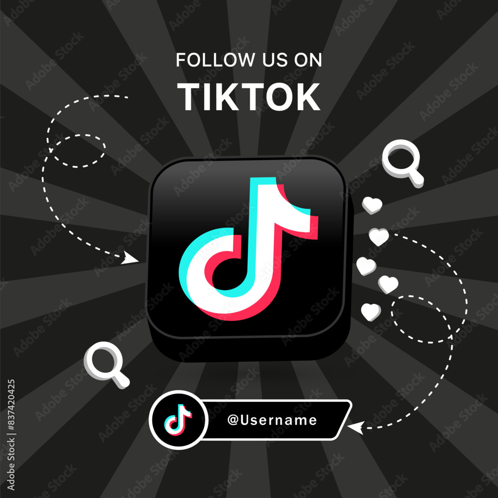 Follow us on tiktok. 3d Tiktok logo social media icon. 3d social ...
