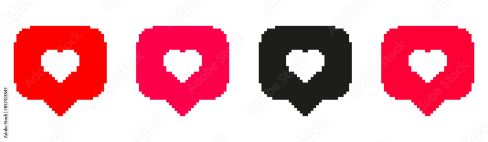 Like and love icon button. Pixel heart flat icon in modern pixel speech ...