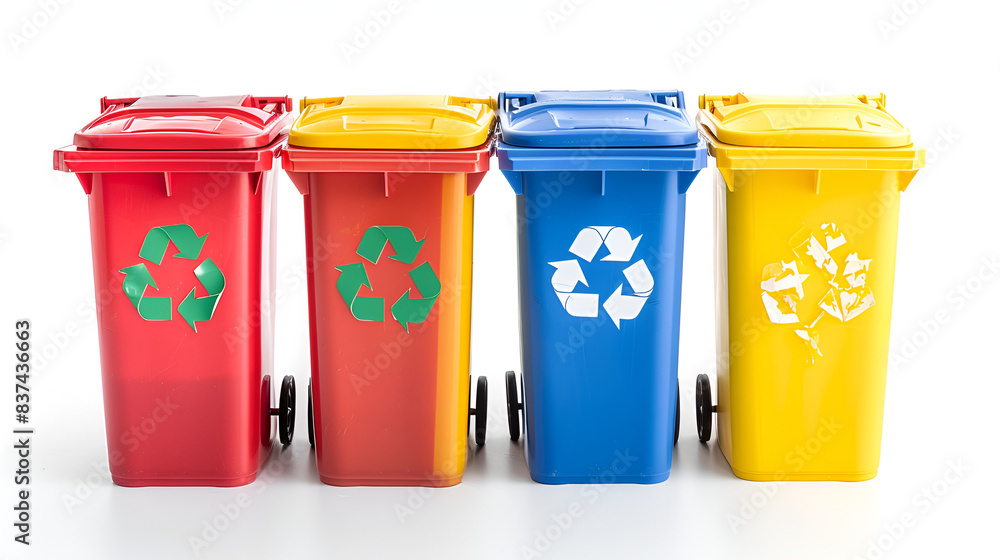 bin plastic, four colorful recycle bins isolated on white background ...
