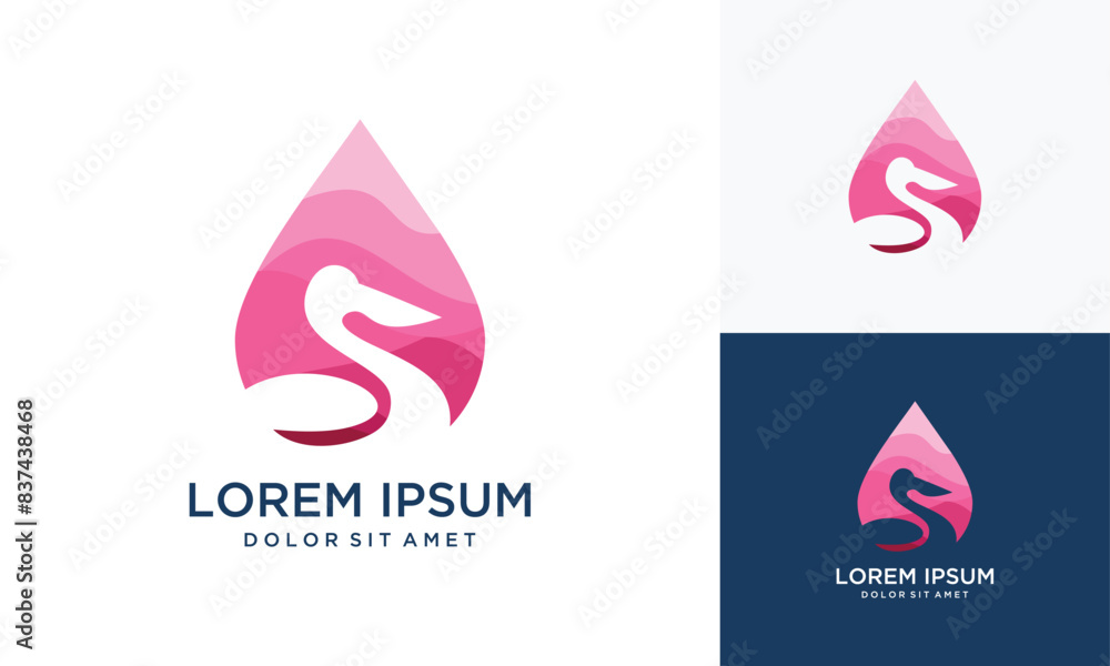 Water drop and stork logo design template. Water heron logo design ...