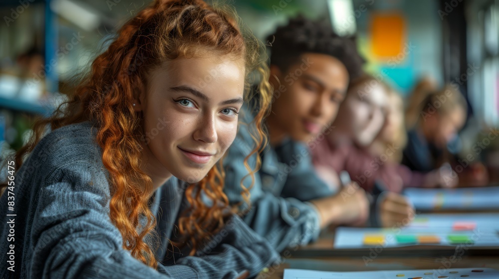 Students working on a group project in a classroom, illustrating the ...