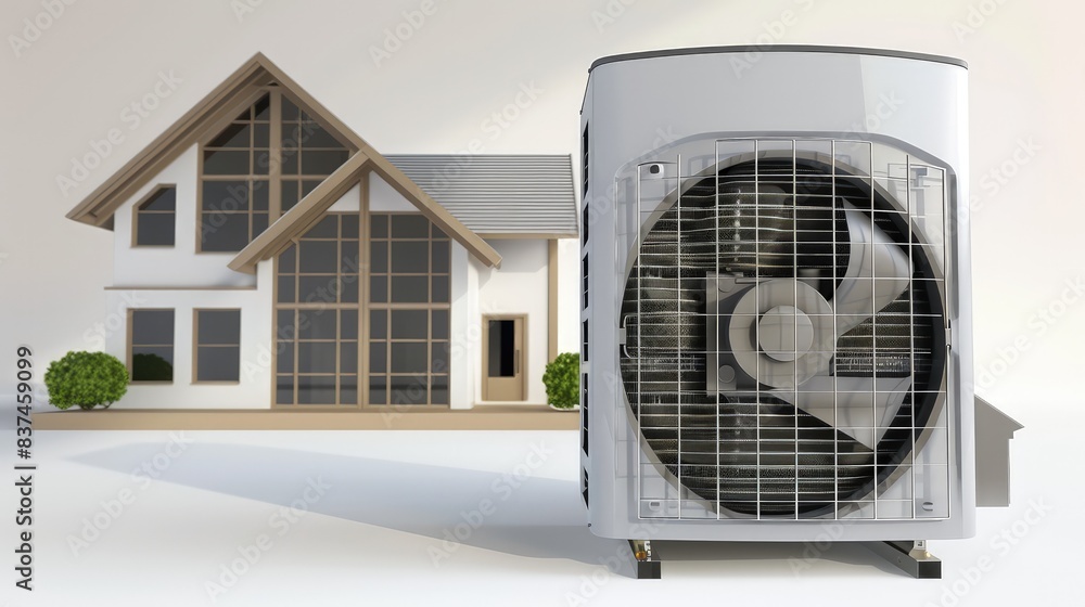eco-friendly air conditioning unit beside a modern house model ...