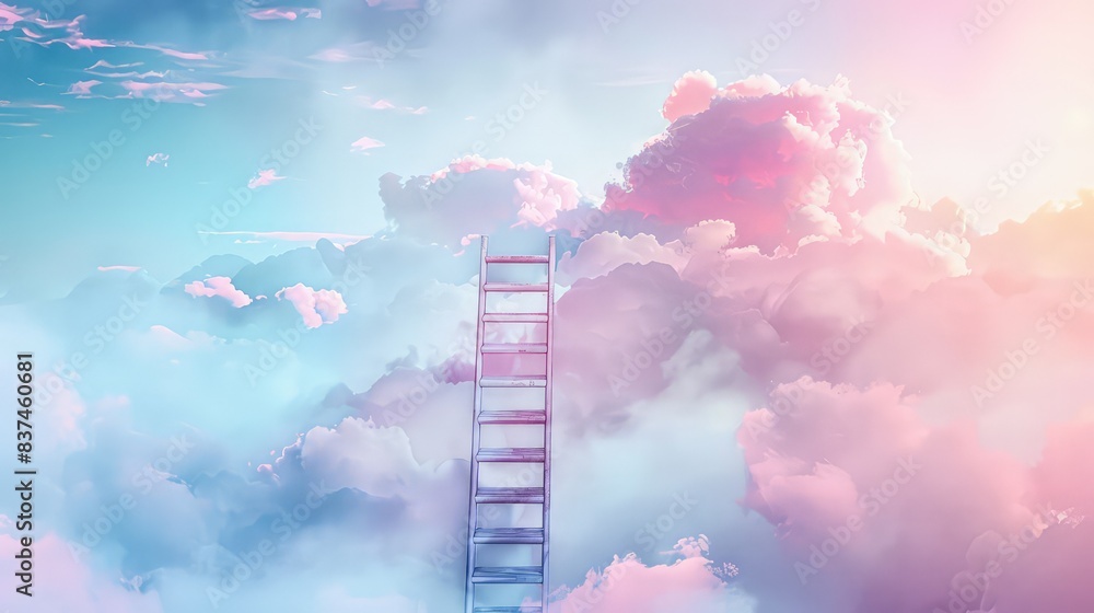 An artistic rendering of a step ladder disappearing into the clouds ...
