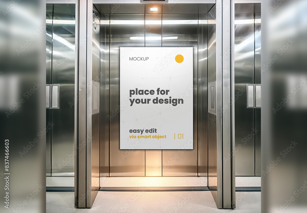 Poster Frame Image Mockup inside Metalic Elevator 03 Generative Ai ...