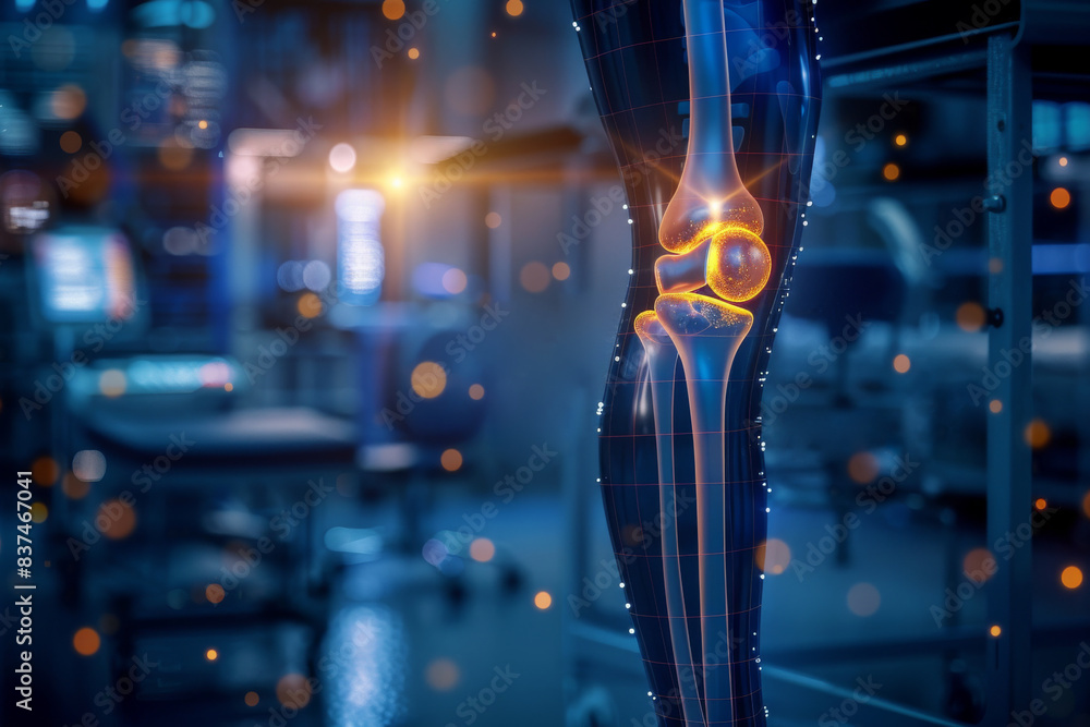 3D simulation of the human knee joint front view The knee joint is made ...