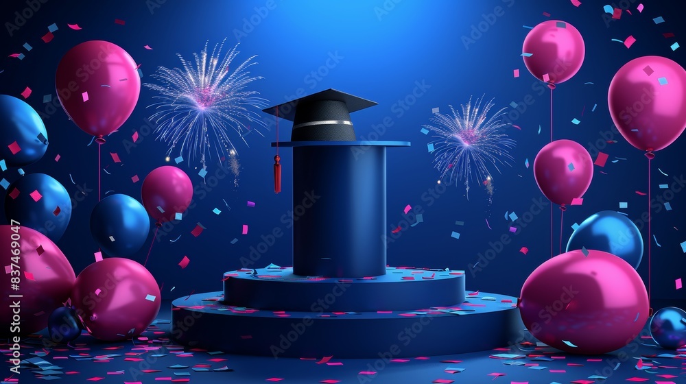 Graduation Celebration with Colorful Balloons, Confetti, Fireworks, and ...