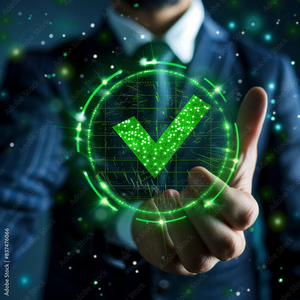 Green check mark for compliance, certification or audit concept with a ...