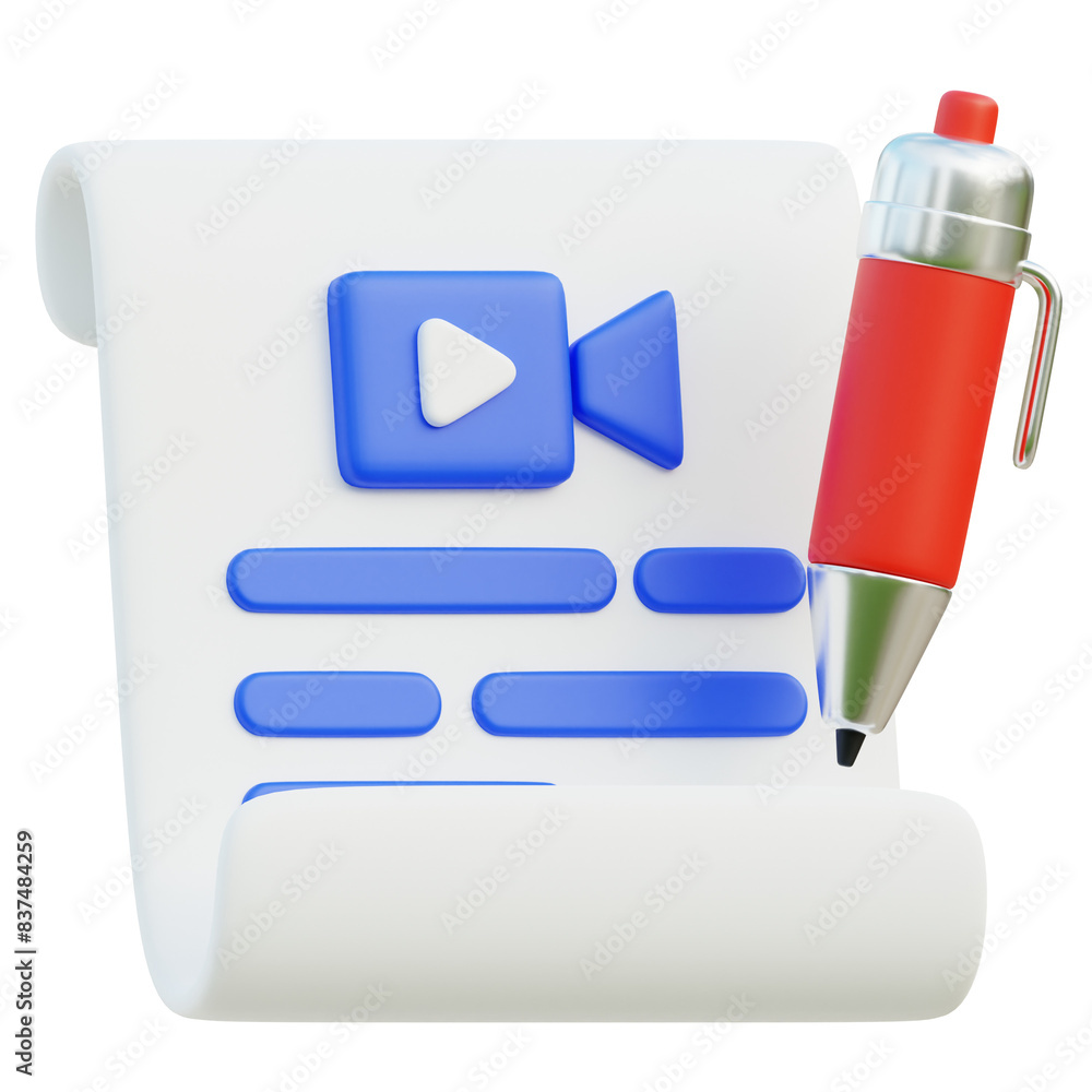 Movie Script 3d, 3d icon, 3d illustration, style, render, rendering ...
