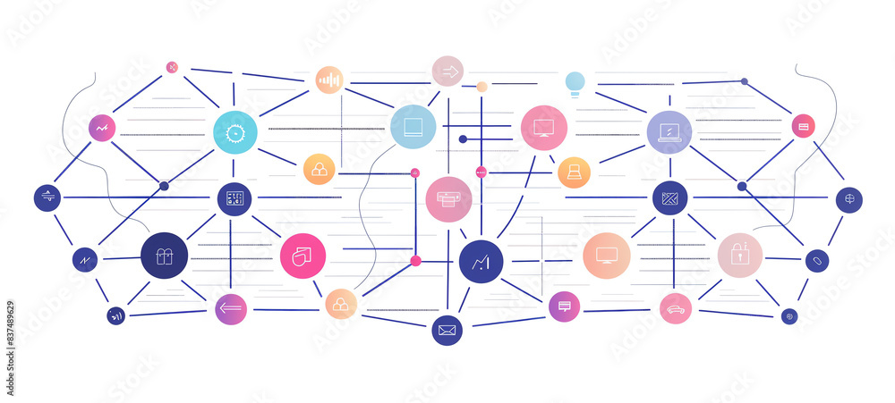 Data transfer in a network diagram, interconnected nodes, clean design ...