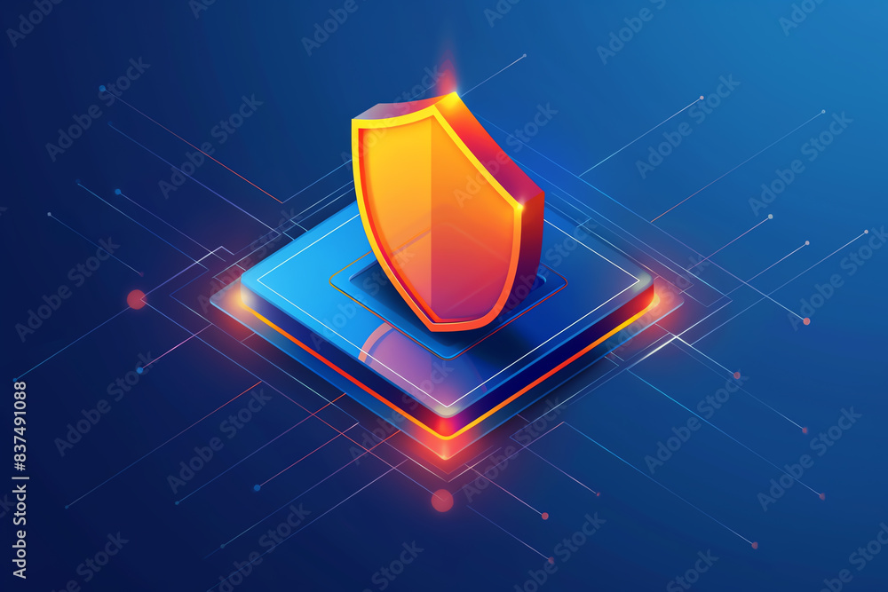 Firewall icon with shield, network security, clean design, top view ...