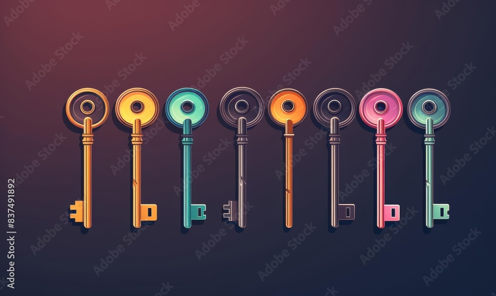 Keys flat design side view digital keys theme animation ...