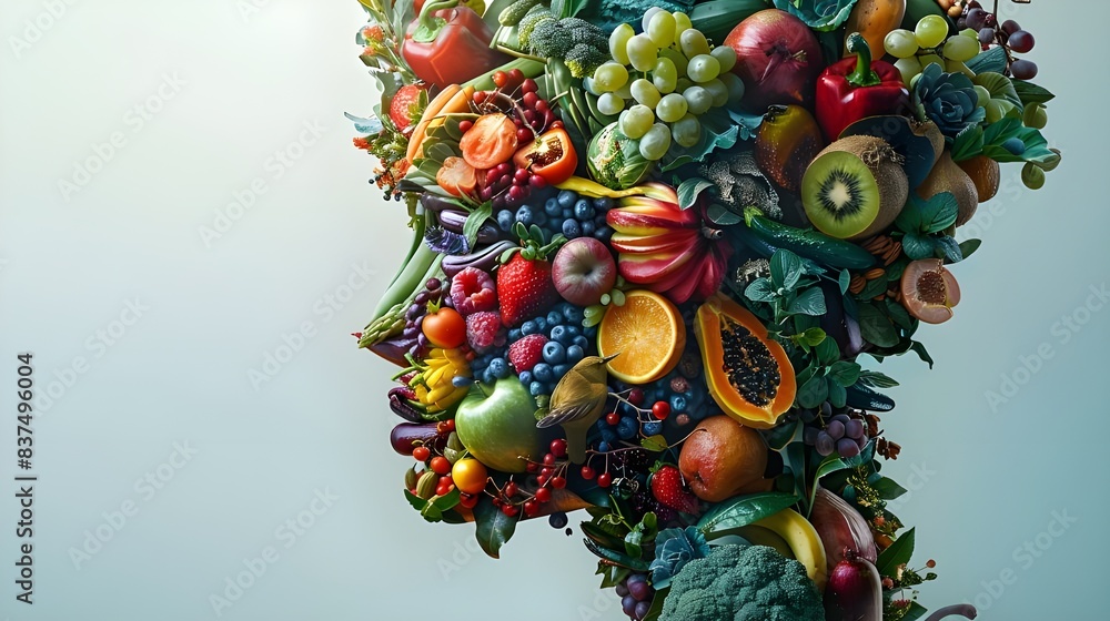 3D render human body made from organic food, fruits and vegetables ...