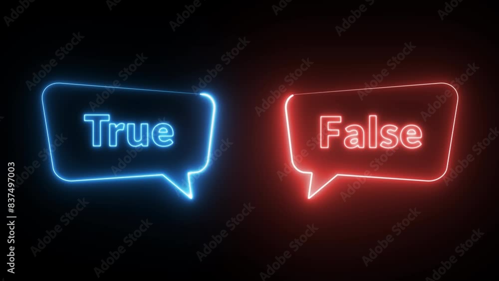 Glowing neon speech bubble True or False animation. looping animation ...