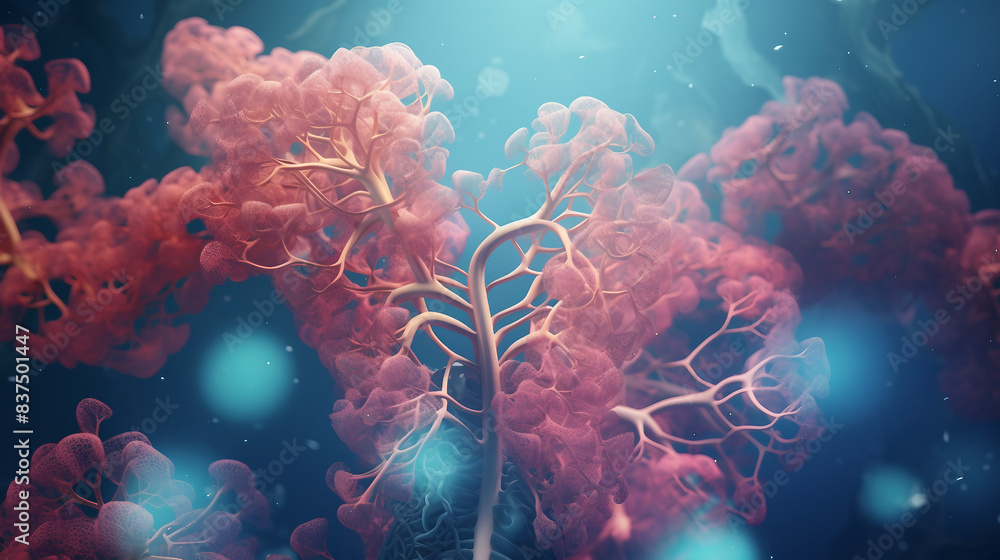 Detailed 3D Illustration of Alveoli in Lungs Showing Gas Exchange ...