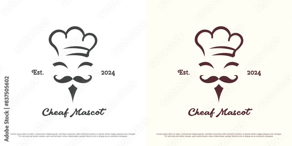Chef face logo design illustration. Simple silhouette of food cook chef ...