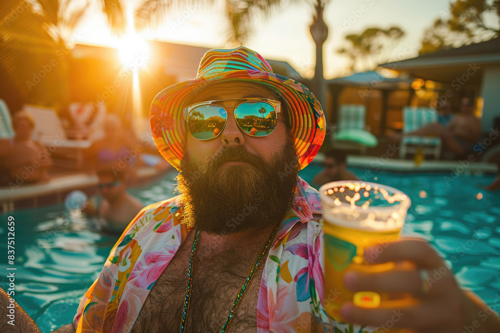 exxaggeratedly fat young man with sunglasses and bearded, holding up ...