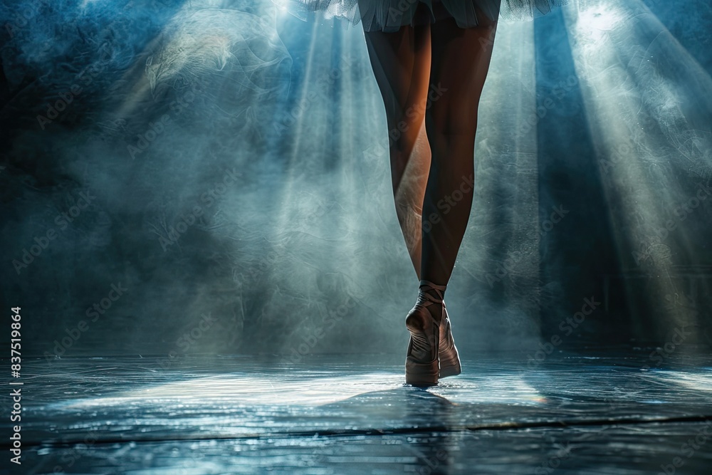 Ballet Dancer on Stage in Spotlight with Dramatic Lighting and Smoke ...