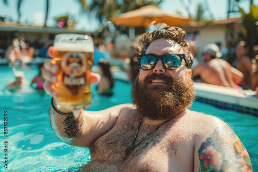 exxaggeratedly fat young man with sunglasses and bearded, holding up ...