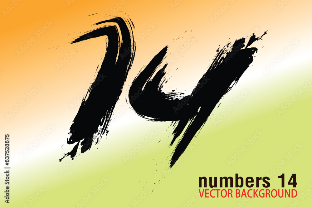 numbers 14 written with a brush vector, 14 Years Anniversary ...