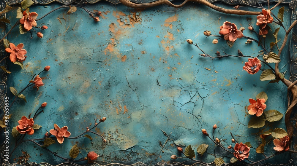 Vintage Floral Frame with Rustic Texture. Vintage floral frame with ...