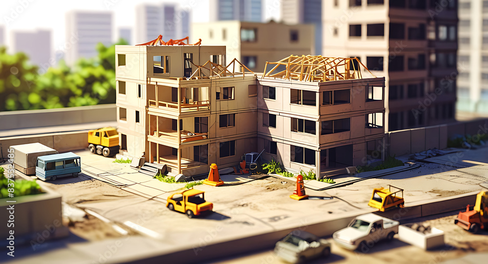 Under construction site of residential building housing project ...