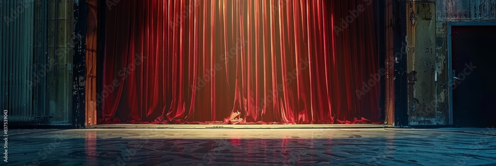 Closed theater curtain on stage with spotlight - A dramatic image of a ...