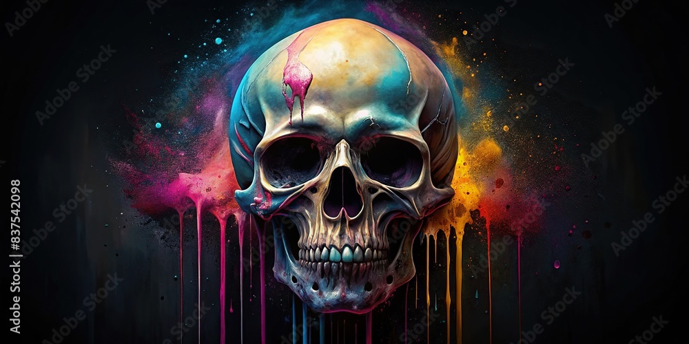 Human skull drawn with ink drip on a dark background , Skull, Halloween ...