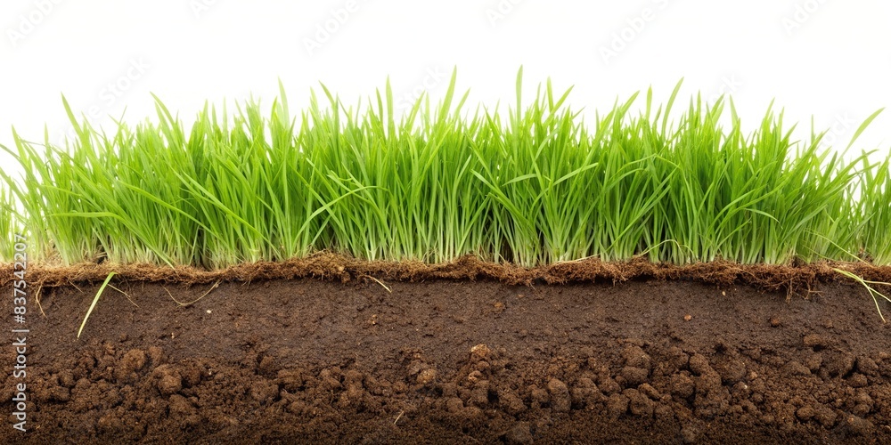 Earthy soil ground section with green grass in , isolated on white ...
