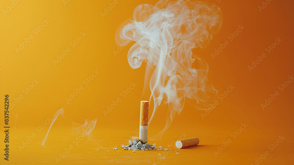 Smoking risks visualized in a minimalist style single cigarette's smoke ...