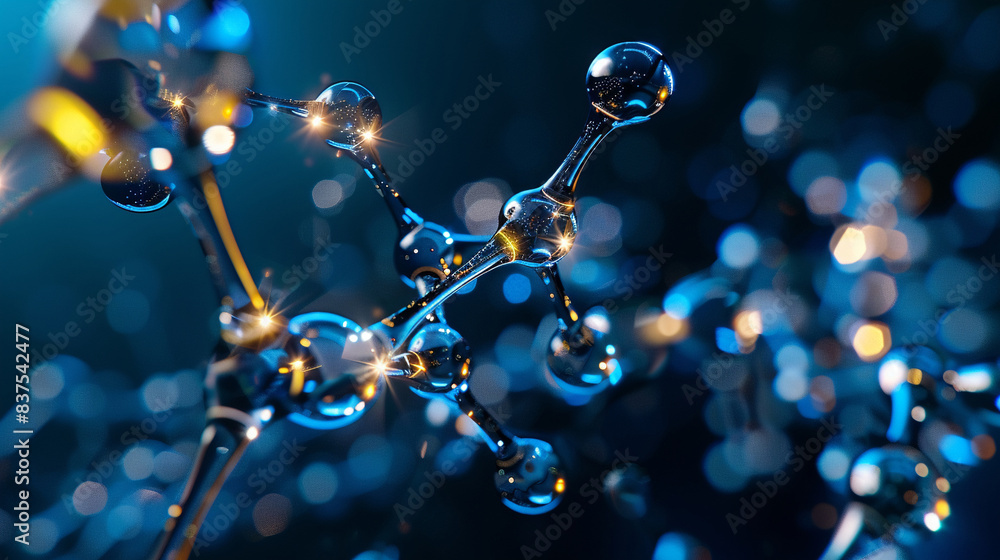 3D render of an organic chemistry reaction carbon chains illuminated ...
