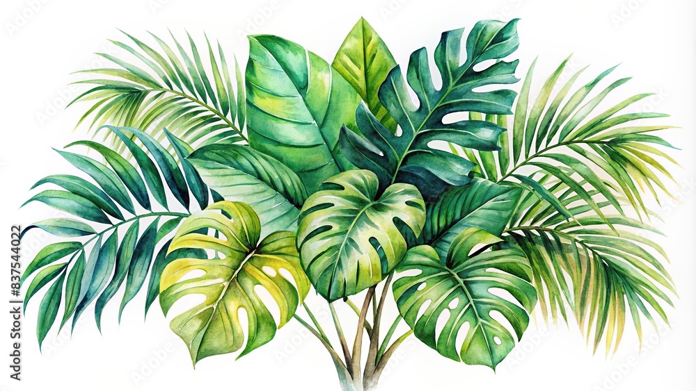 Watercolor painting of tropical plant clipart on white background ...