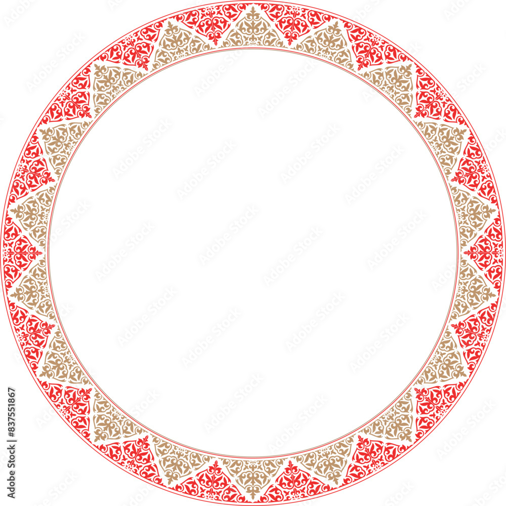 Round Kazakh national ornament. Islamic Kazakh ornament frame, border ...