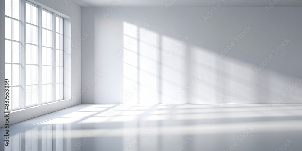 Abstract white studio background with shadows of window, empty room ...