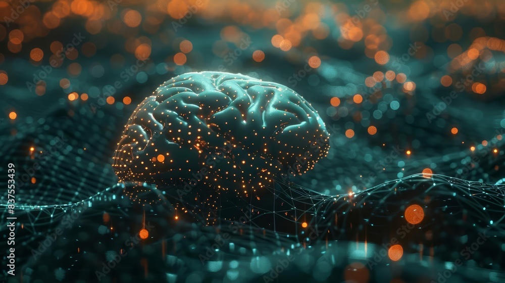 Brain-computer interface visualized as neural connections between a ...