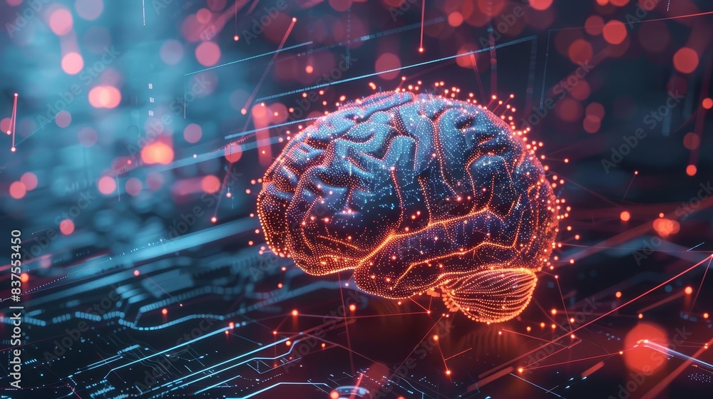 Brain-computer interface visualized as neural connections between a ...