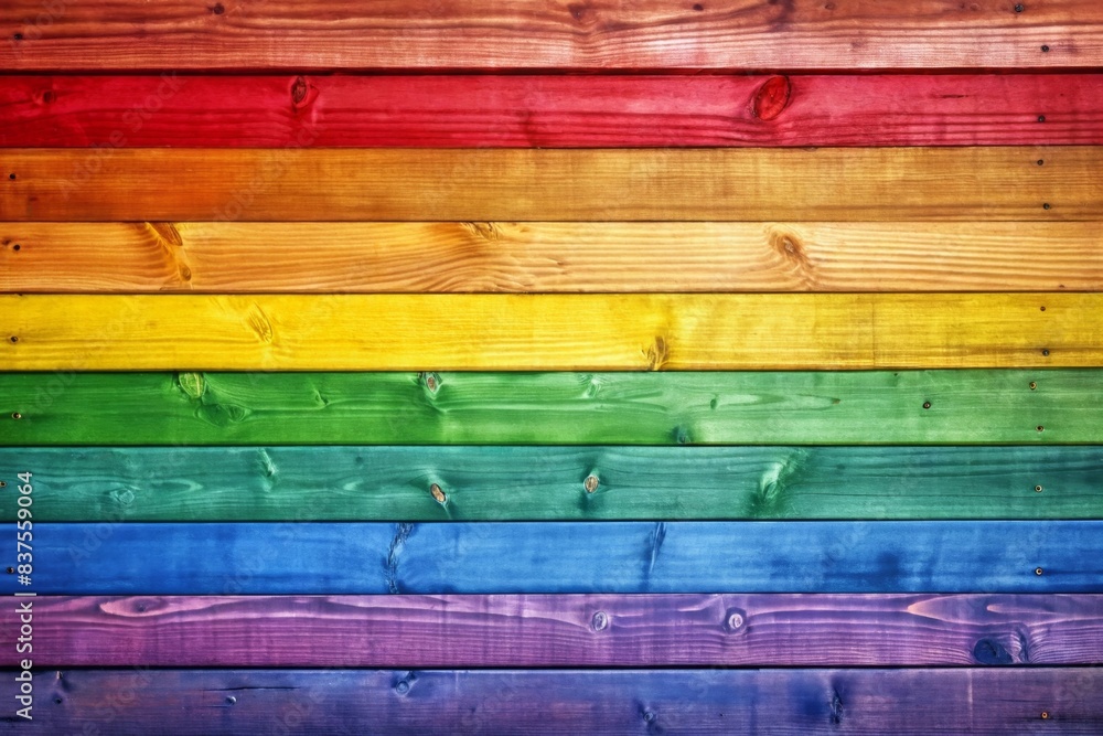 Rainbow LGBT pride flag made from thin wooden boards, symbolizing ...