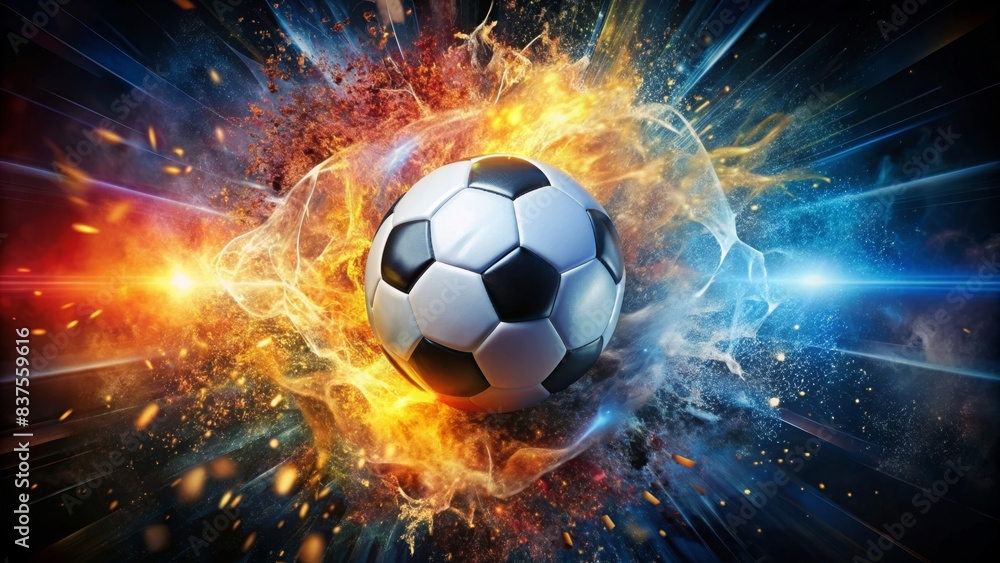 Abstract artistic explosion with soccer ball, representing the ...