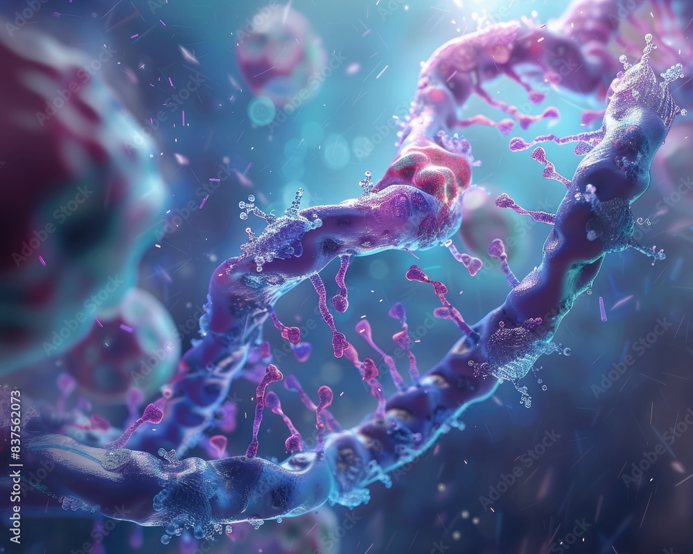 Bacterial cell with DNA and ribosomes, focus on, cellular biology ...