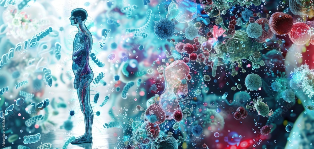 Microbiome ecosystem within the human gut, selective focus microbial ...